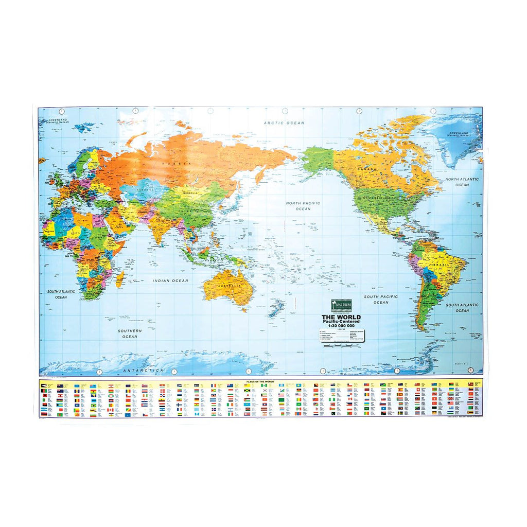 Pacific-Centered World Map (Flat) – Bess Press